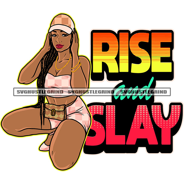 Rise And Slay Quote Afro Sexy Woman Sitting Pose Color Artwork African