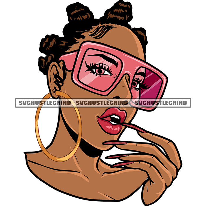 Afro Woman Wearing Sunglass And Hoop Earing Vector Design Element Afri