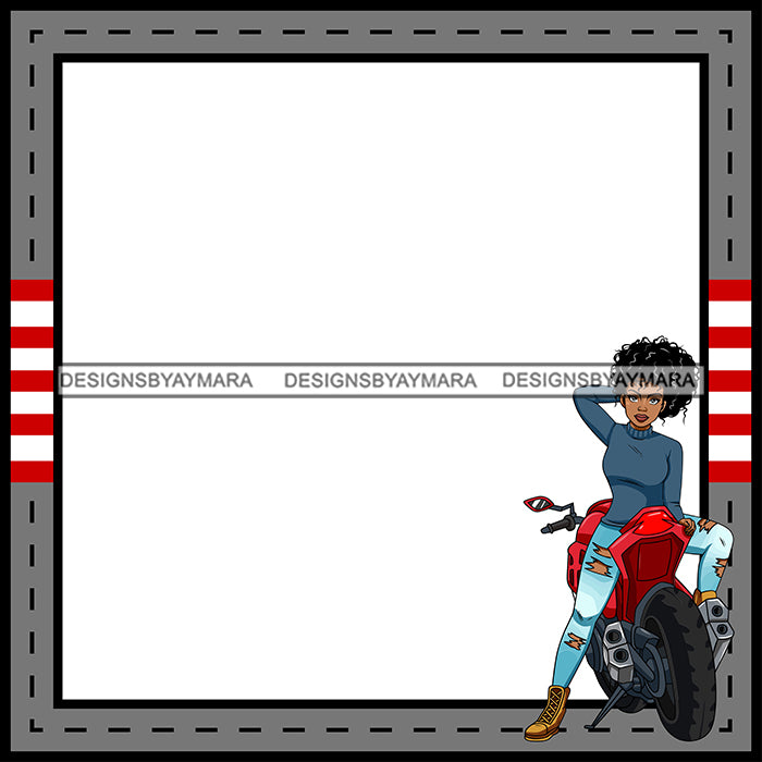 Motorcycle Biker Girl Sport Bike Cartoon Character Caricature Frame Ro ...