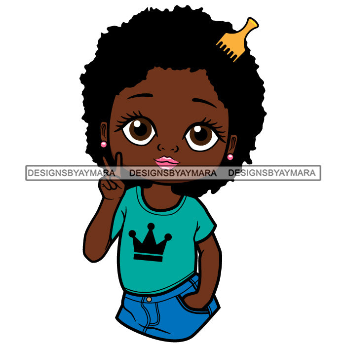 Cute Little Afro Girl Student Kindergarten Peace Sign Pick Comb Puffy ...