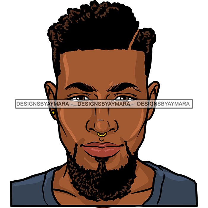 Afro Young Man Portrait Goatee Beard Bull-Ring Piercing Earring Style ...
